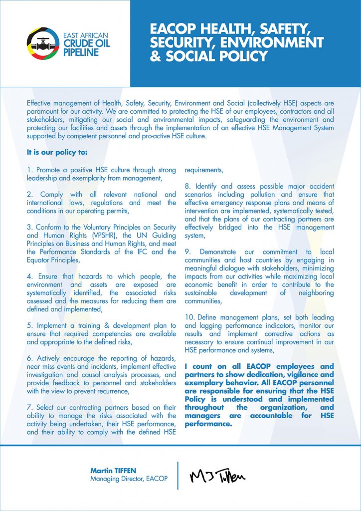 Health Safety & Environmental Policy – EACOP